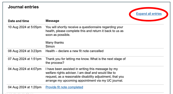 Getting journal entries and claim information from your online universal credit account | CPAG